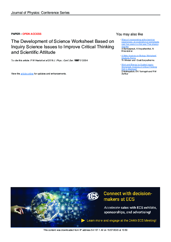 (PDF) The Development of Science Worksheet Based on Inquiry Science ...