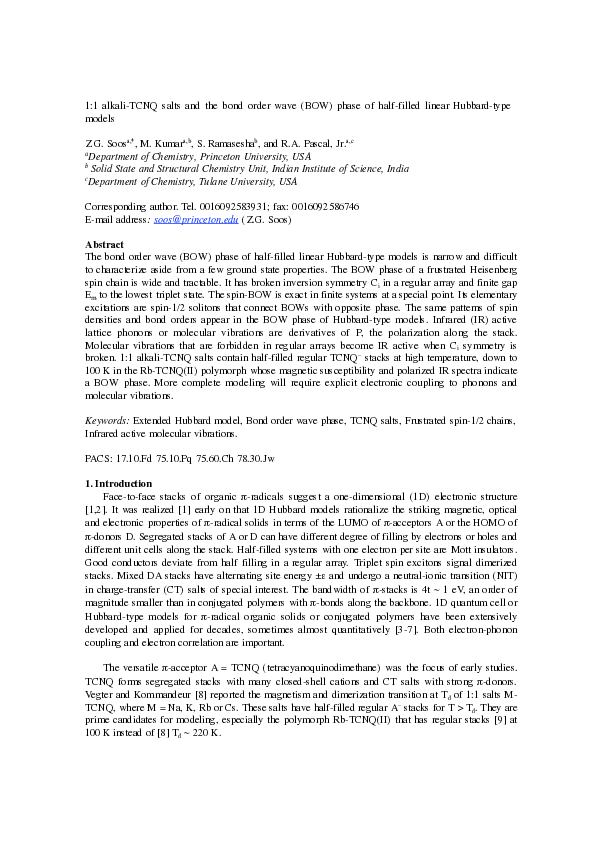 (PDF) 1:1 Alkali-TCNQ salts and the bond order wave (BOW) phase of half ...