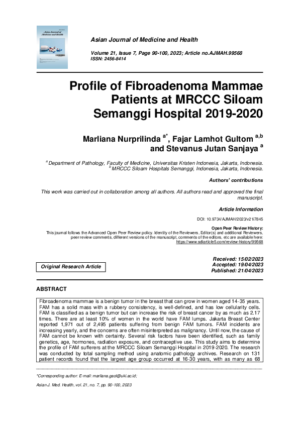 (PDF) Profile of Fibroadenoma Mammae Patients at MRCCC Siloam Semanggi ...