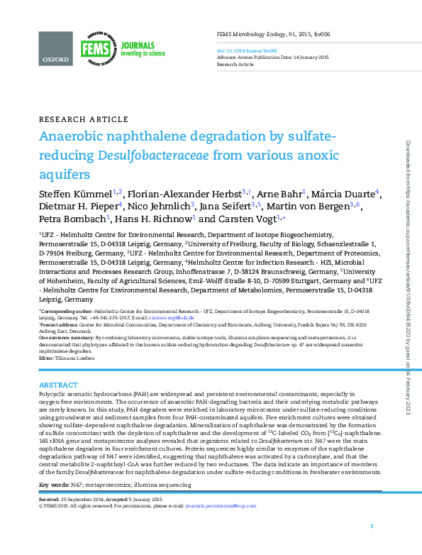 (PDF) Anaerobic Naphthalene Degradation by a Sulfate-Reducing Enrichment Culture