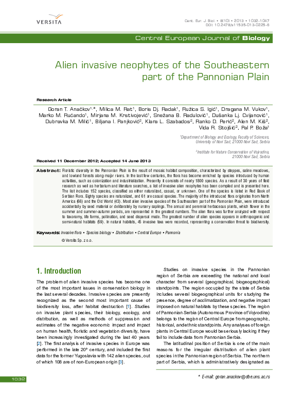 (PDF) Alien invasive neophytes of the Southeastern part of the ...