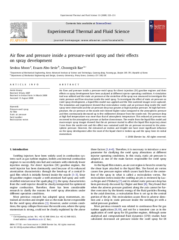 (PDF) Air flow and pressure inside a pressure-swirl spray and their ...