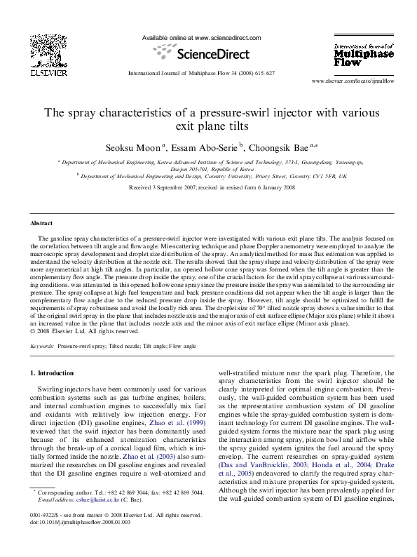 (PDF) The spray characteristics of a pressure-swirl injector with ...