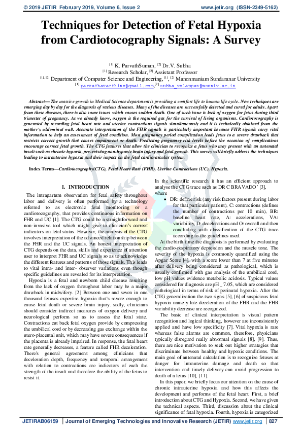 (PDF) Techniques for Detection of Fetal Hypoxia from Cardiotocography Signals: A Survey