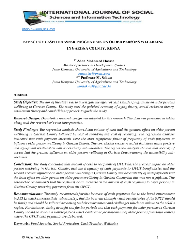 (PDF) Effect of Cash Transfer Programme on Older Persons Wellbeing in ...