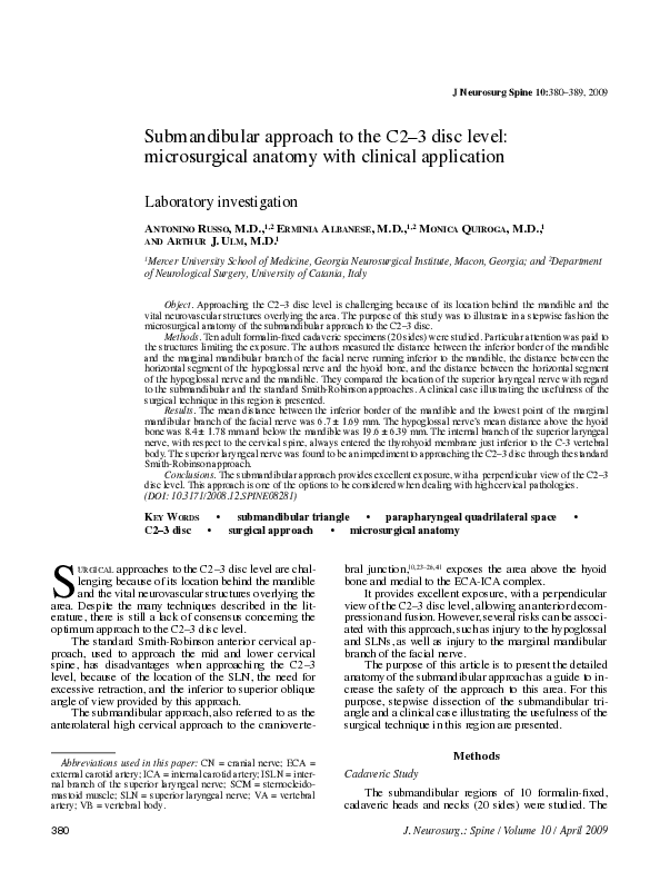 (PDF) Submandibular approach to the C2–3 disc level: microsurgical ...
