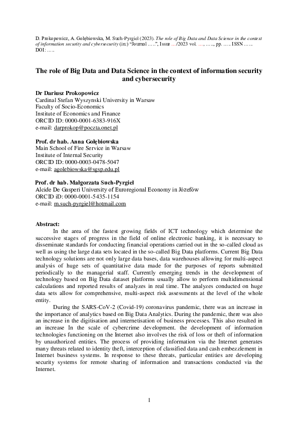 (PDF) The role of Big Data and Data Science in the context of ...