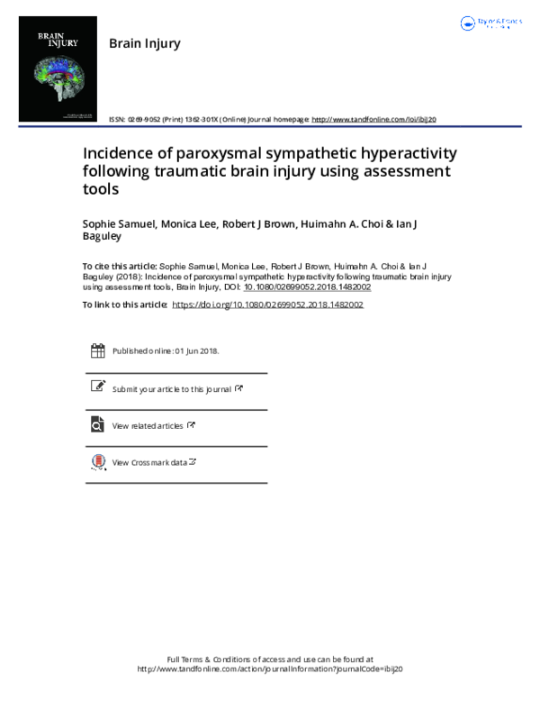 (PDF) Incidence of paroxysmal sympathetic hyperactivity following ...