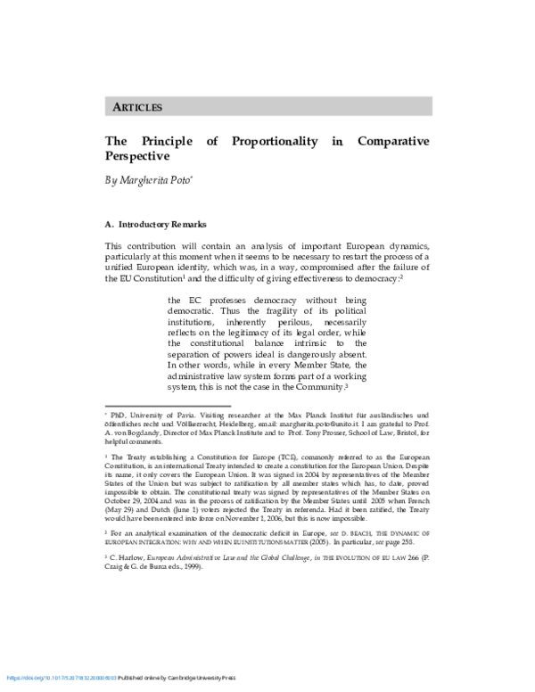 (PDF) The Principle of Proportionality in Comparative Perspective