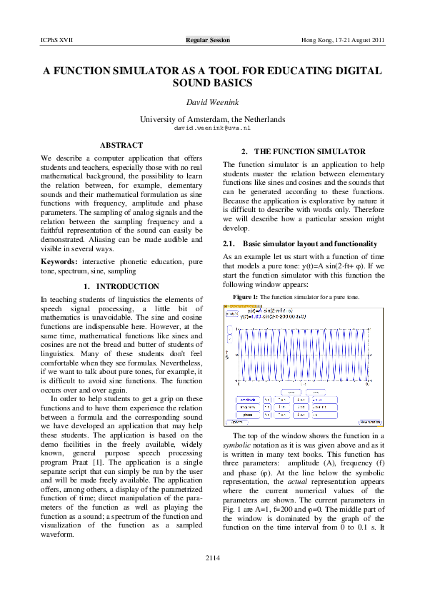 (PDF) A function simulator as a tool for educating digital sound basics