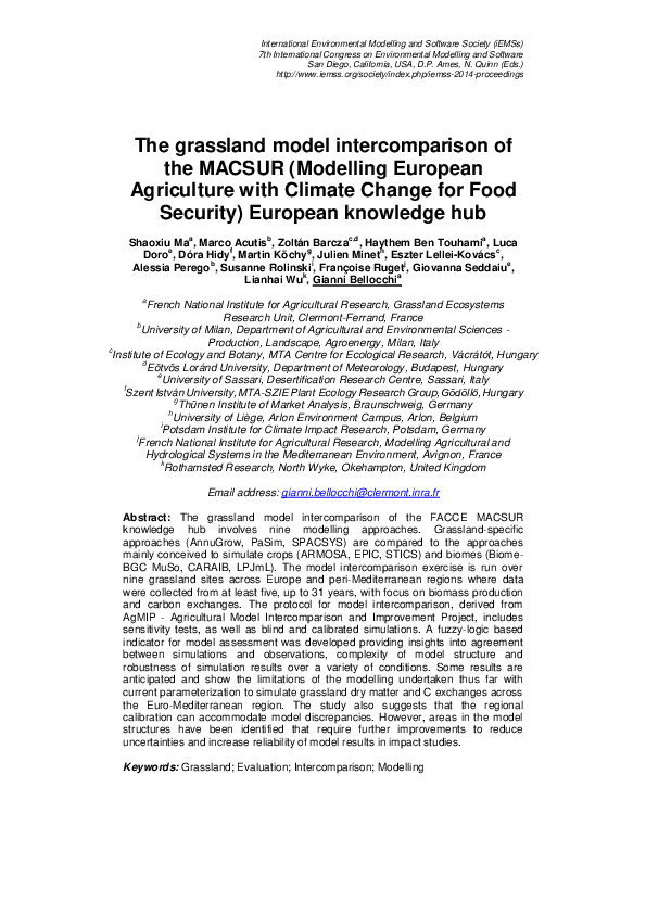 (PDF) The grassland model intercomparison of the MACSUR (Modelling European Agriculture with ...