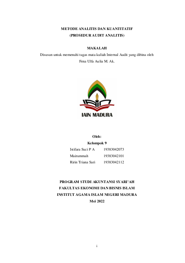 (PDF) MAKALAH METODE ANALITIS DAN KUANTITATIF INTERNAL AUDIT