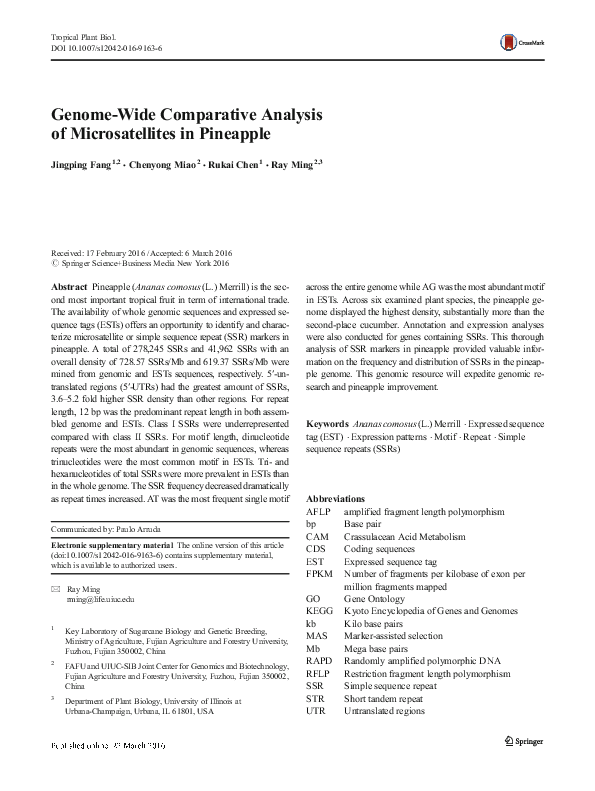 (PDF) Genome-Wide Comparative Analysis of Microsatellites in Pineapple
