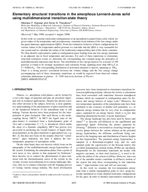 (PDF) Elementary structural transitions in the amorphous Lennard-Jones solid using ...