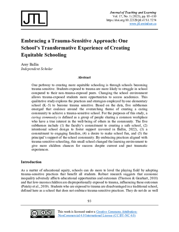 (PDF) Embracing a Trauma-Sensitive Approach