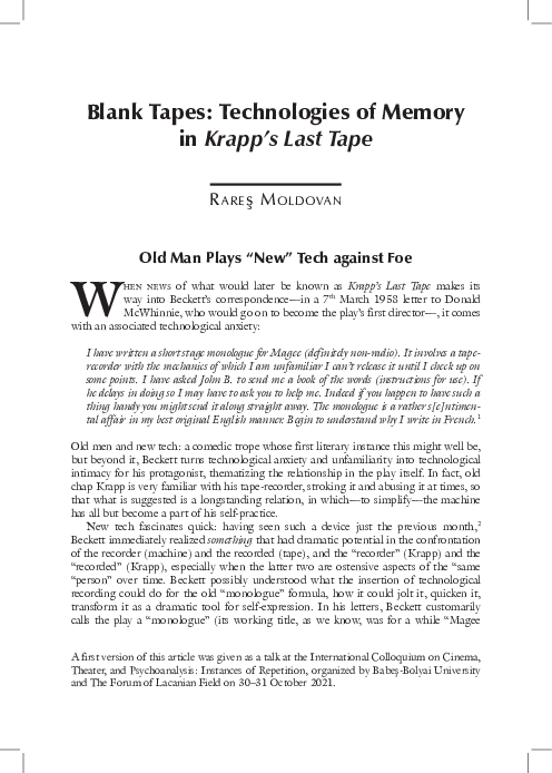 (PDF) Blank tapes: Technologies of memory in Krapp's last tape