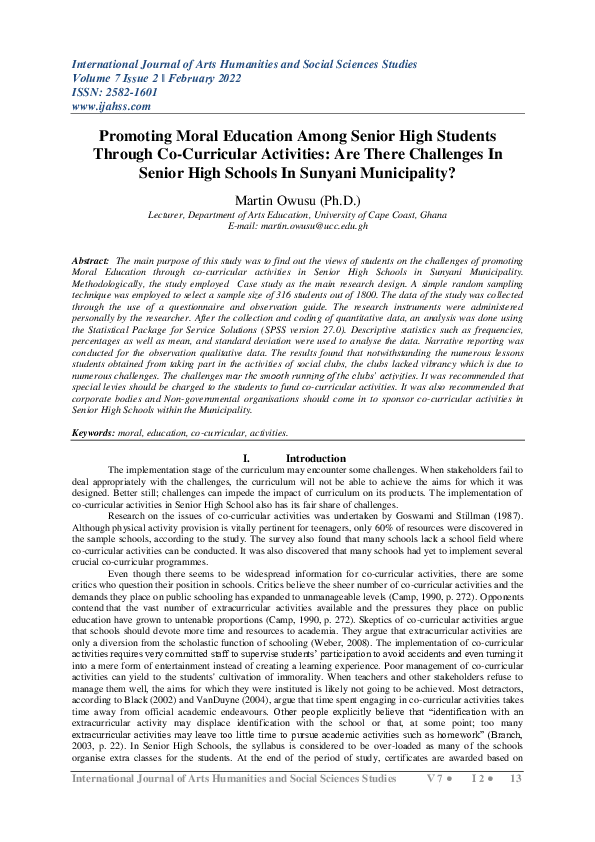 (PDF) Promoting Moral Education Among Senior High Students Through Co ...
