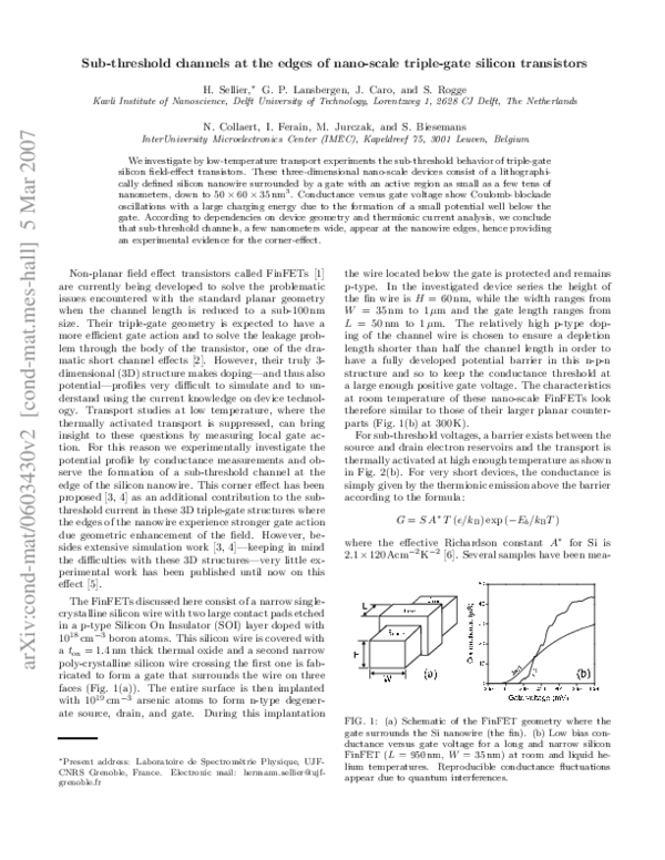 (PDF) Subthreshold channels at the edges of nanoscale triple-gate silicon transistors | Serge ...