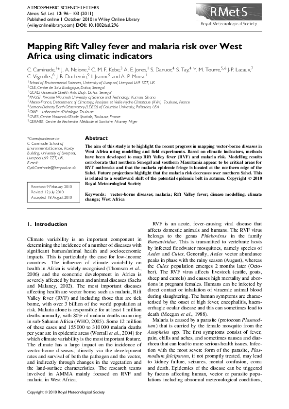 (PDF) Mapping Rift Valley fever and malaria risk over West Africa using ...