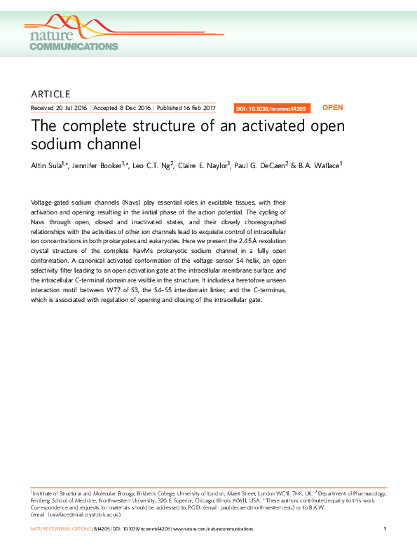 (PDF) The complete structure of an activated open sodium channel