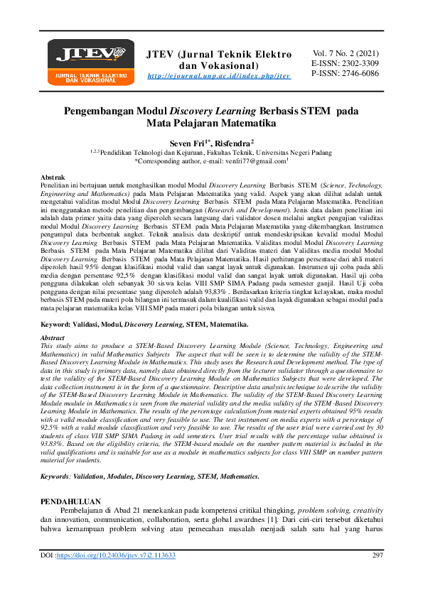 (PDF) Pengembangan Modul Discovery Learning Berbasis STEM pada Mata Pelajaran Matematika