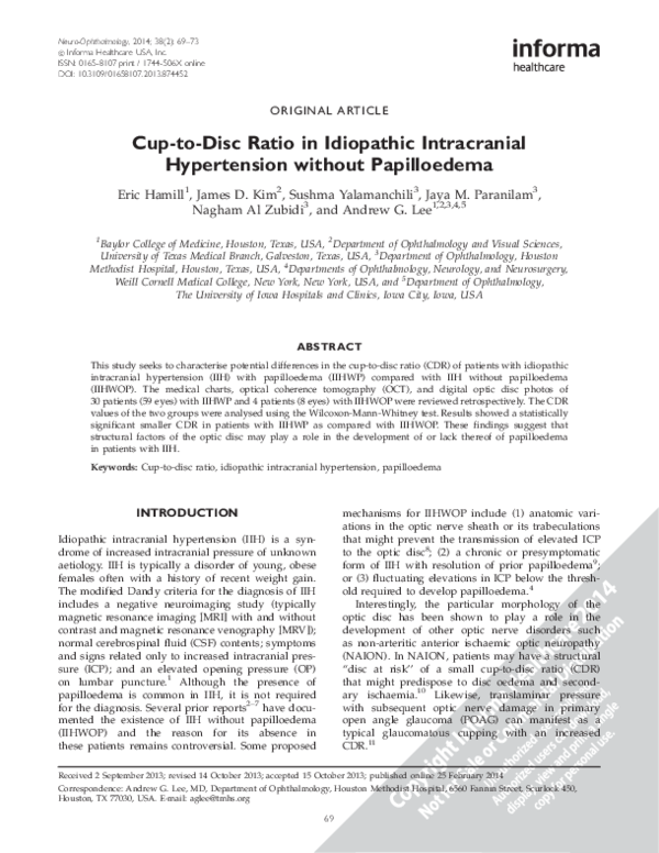 (PDF) Cup-to-Disc Ratio in Idiopathic Intracranial Hypertension without ...