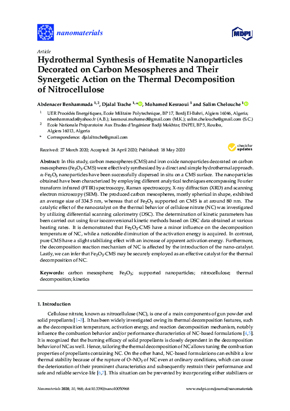 (PDF) Hydrothermal Synthesis of Hematite Nanoparticles and Their ...