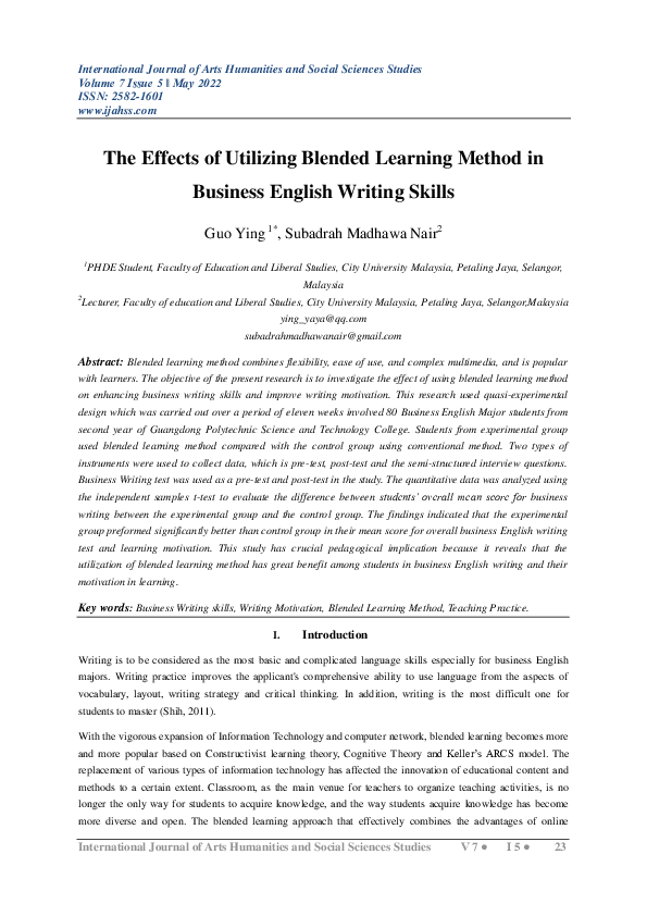 (PDF) The Effects of Utilizing Blended Learning Method in Business ...