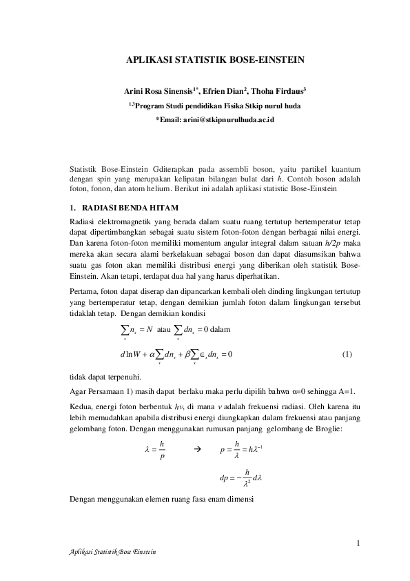 (PDF) Aplikasi Statistik Bose-Einstein