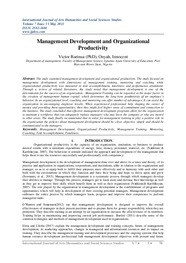 (PDF) Management Development and Organizational Productivity