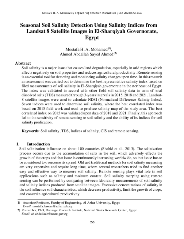 (PDF) Seasonal Soil Salinity Detection Using Salinity Indices from Landsat 8 Satellite Images in ...