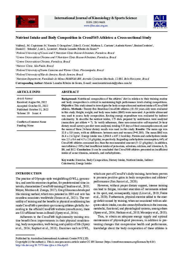 (PDF) Nutrient Intake and Body Composition in CrossFit Athletes: a ...