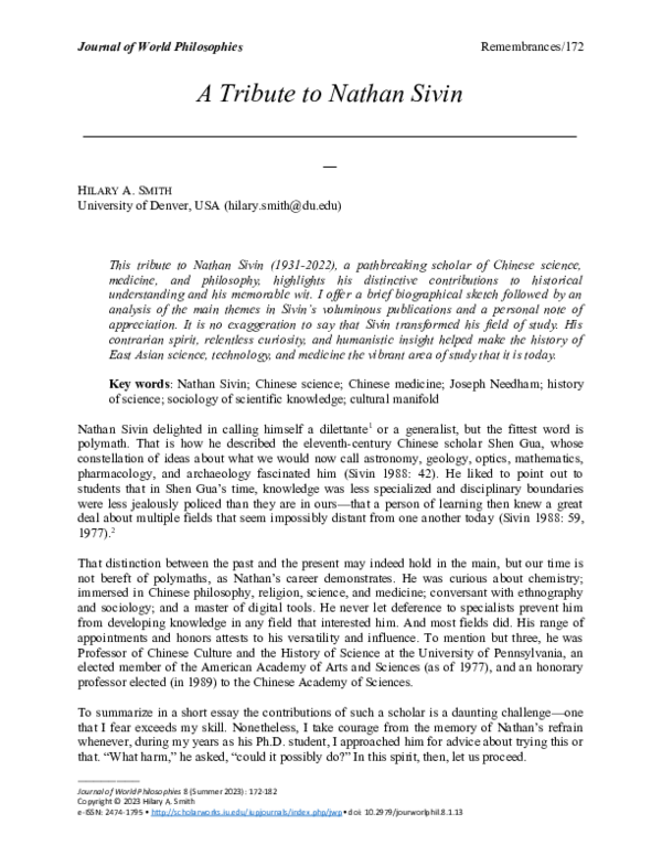 (DOC) A Tribute to Nathan Sivin