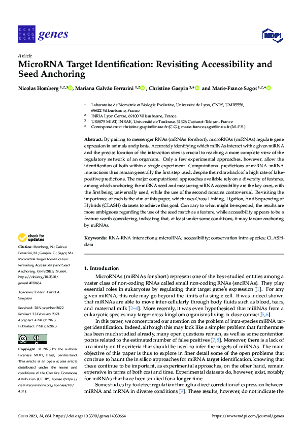 (PDF) MicroRNA Target Identification: Revisiting Accessibility and Seed ...