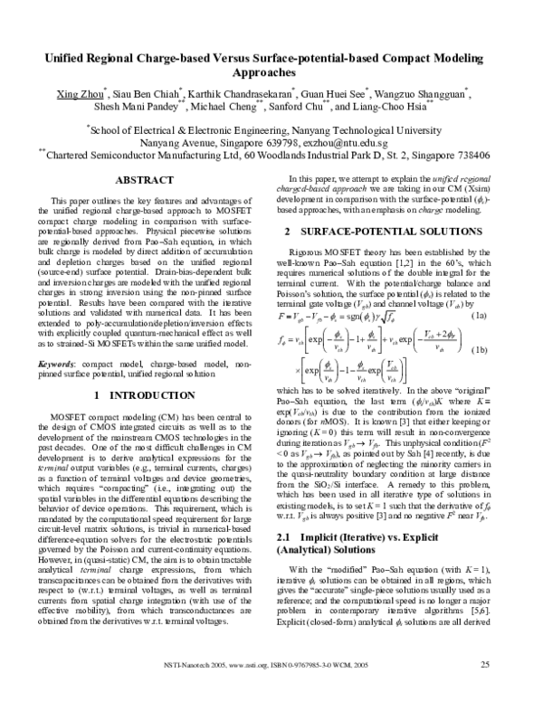 (PDF) Unified regional charge-based versus surface-potential-based compact modeling approaches