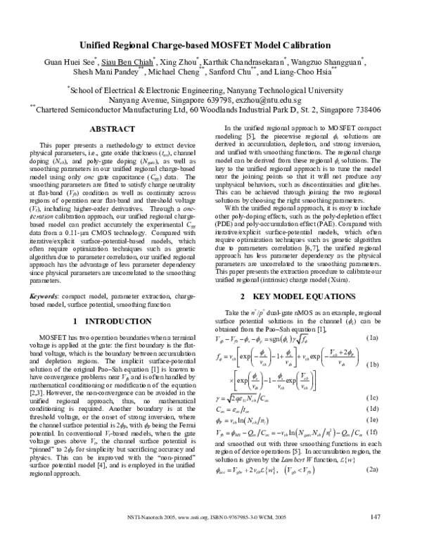 Pdf Unified Regional Charge Based Mosfet Model Calibration