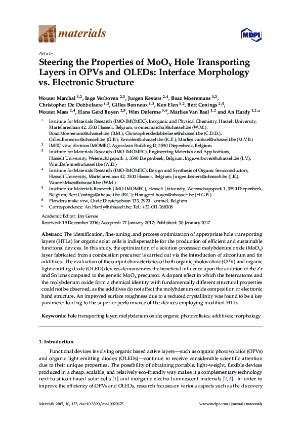(PDF) Steering the Properties of MoOx Hole Transporting Layers in OPVs and OLEDs: Interface ...