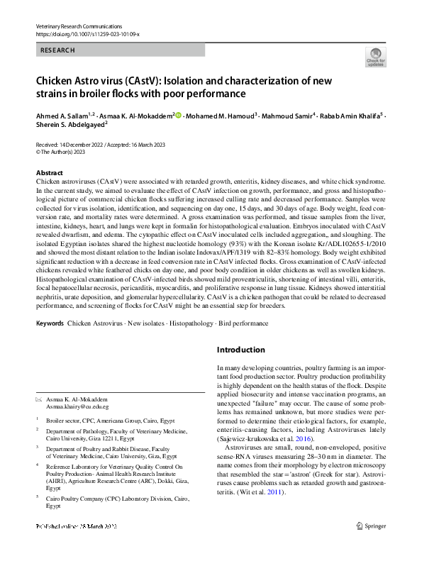 (PDF) Chicken Astro virus (CAstV): Isolation and characterization of ...