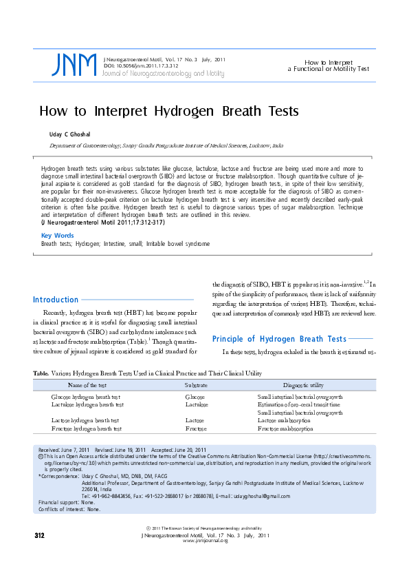 (PDF) How to Interpret Hydrogen Breath Tests | Uday Ghoshal - Academia.edu