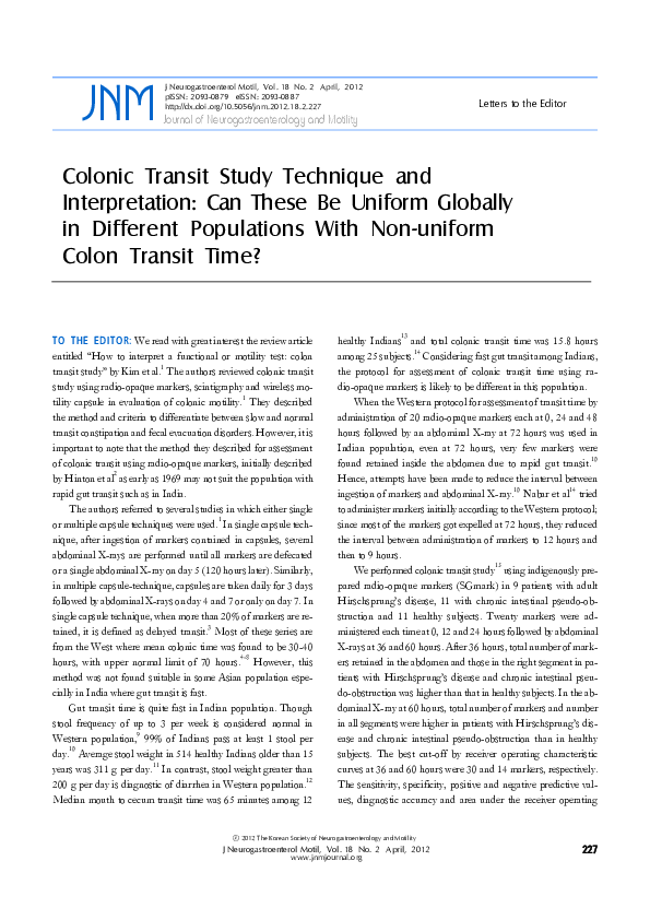 (PDF) Colonic Transit Study Technique and Interpretation: Can These Be ...