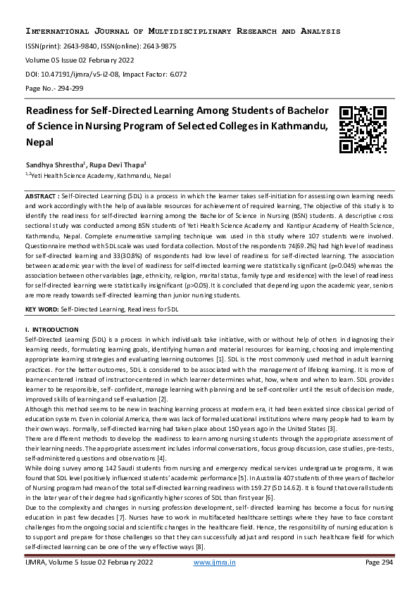 (PDF) Readiness for Self-Directed Learning Among Students of Bachelor ...