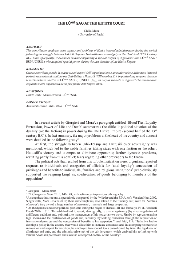 (PDF) The LÚMEŠ SAG at the Hittite Court