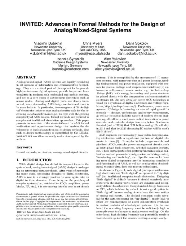 (PDF) Advances in Formal Methods for the Design of Analog/Mixed-Signal ...