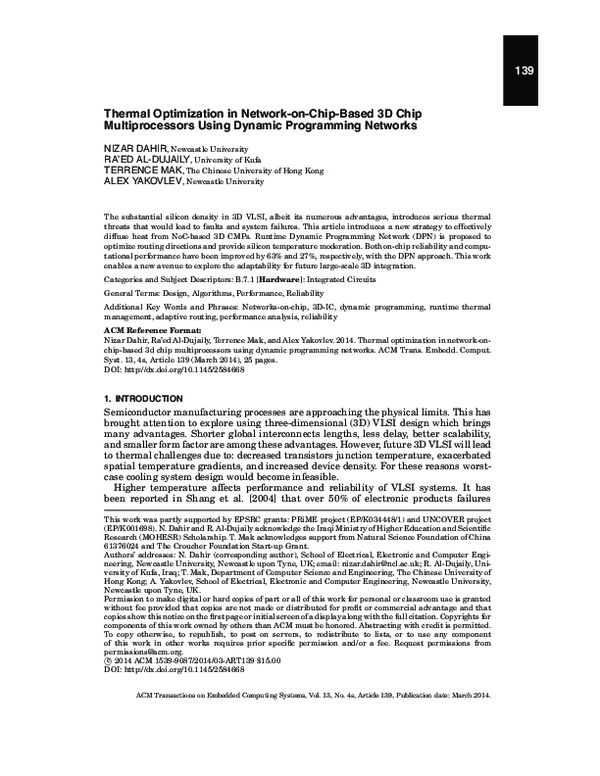Pdf Thermal Optimization In Network On Chip Based 3d Chip Multiprocessors Using Dynamic