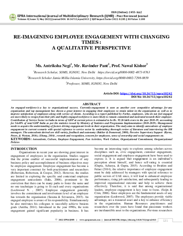 (PDF) Re-Imagining Employee Engagement with Changing Times : A ...