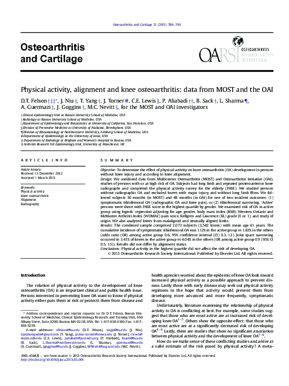 (PDF) Physical activity, alignment and knee osteoarthritis: data from ...