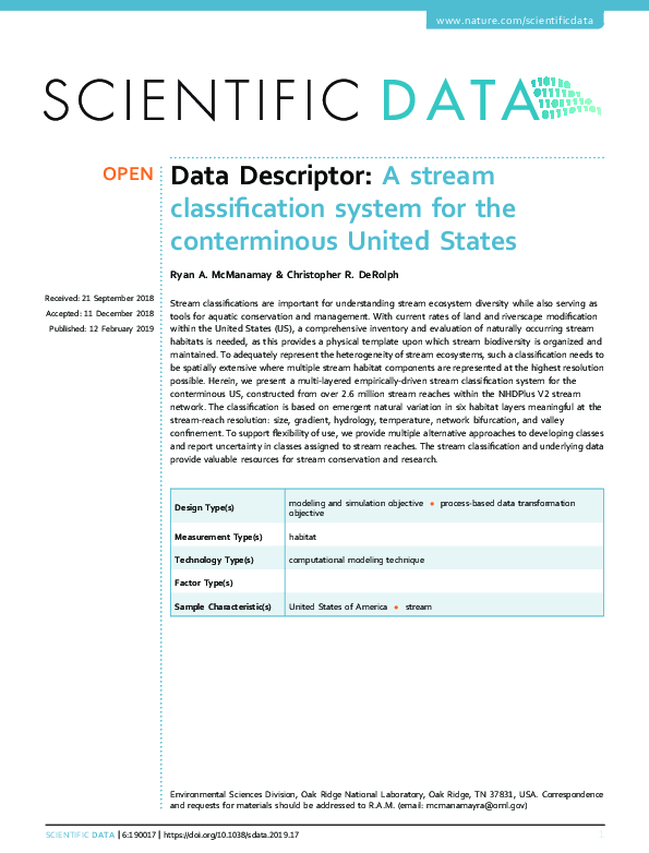 (PDF) A stream classification system for the conterminous United States