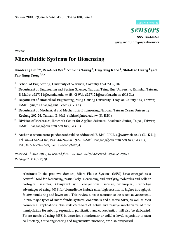 (PDF) Microfluidic Systems for Biosensing