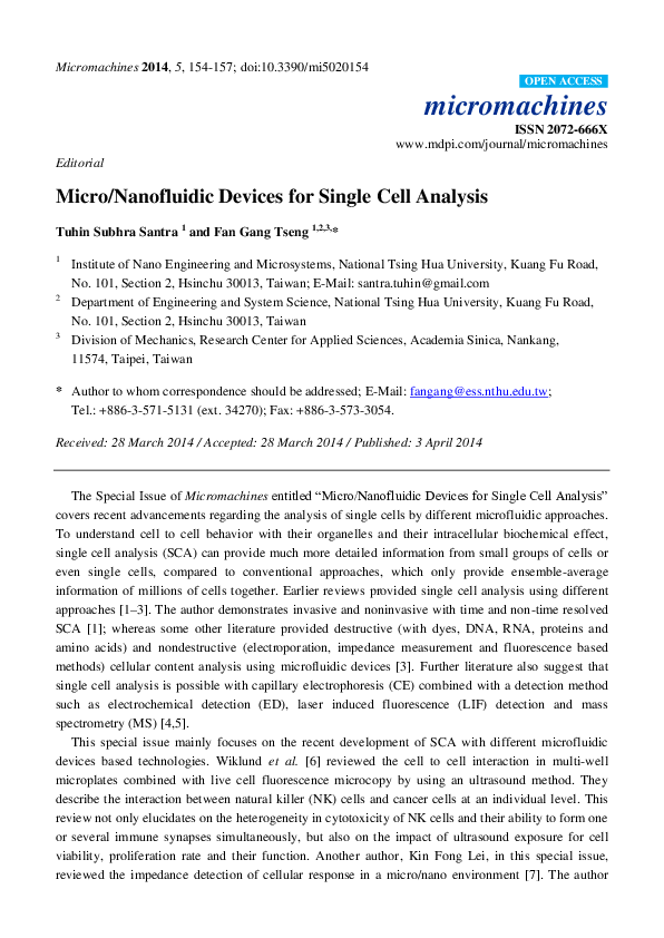 (PDF) Micro/Nanofluidic Devices for Single Cell Analysis