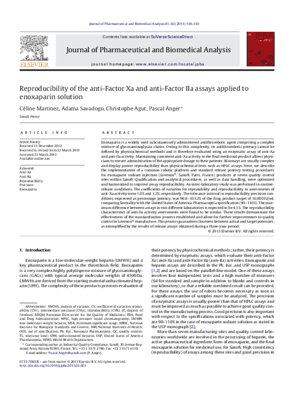 (PDF) Reproducibility of the anti-Factor Xa and anti-Factor IIa assays ...